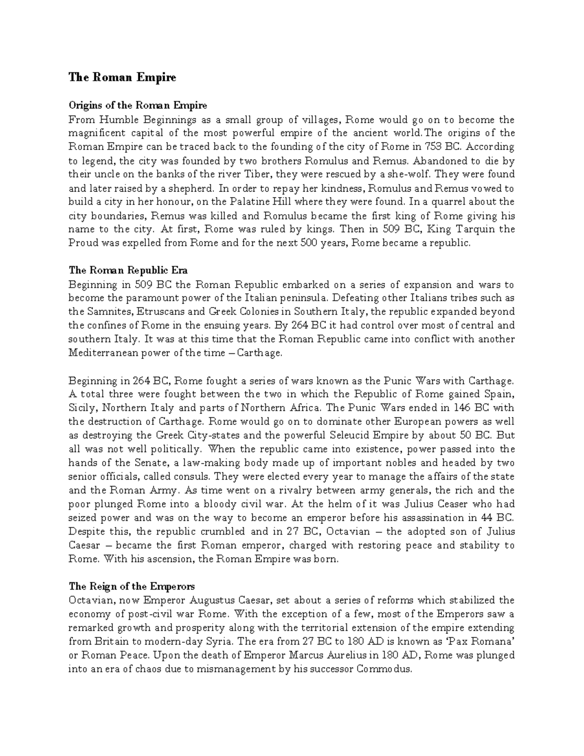 The Roman Empire - The Roman Empire Origins of the Roman Empire From ...