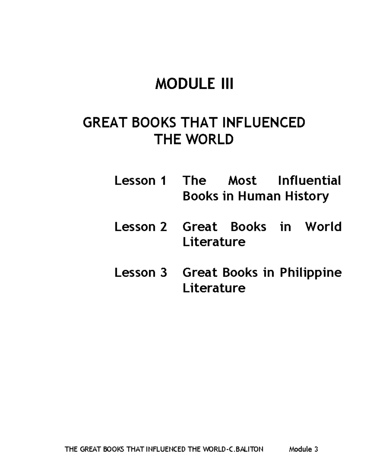 Module III Books THAT Changed History - MODULE III GREAT BOOKS THAT ...