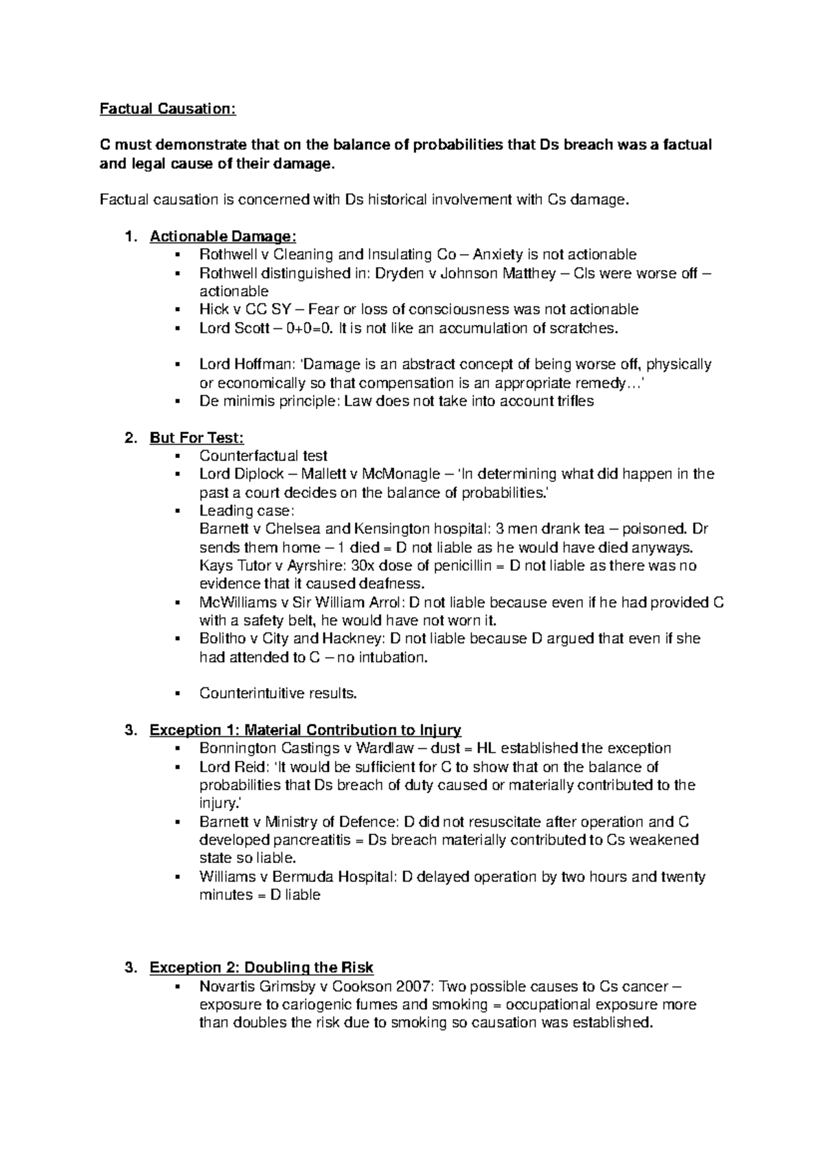 FC Summary - Factual causation - Factual Causation: C must demonstrate ...