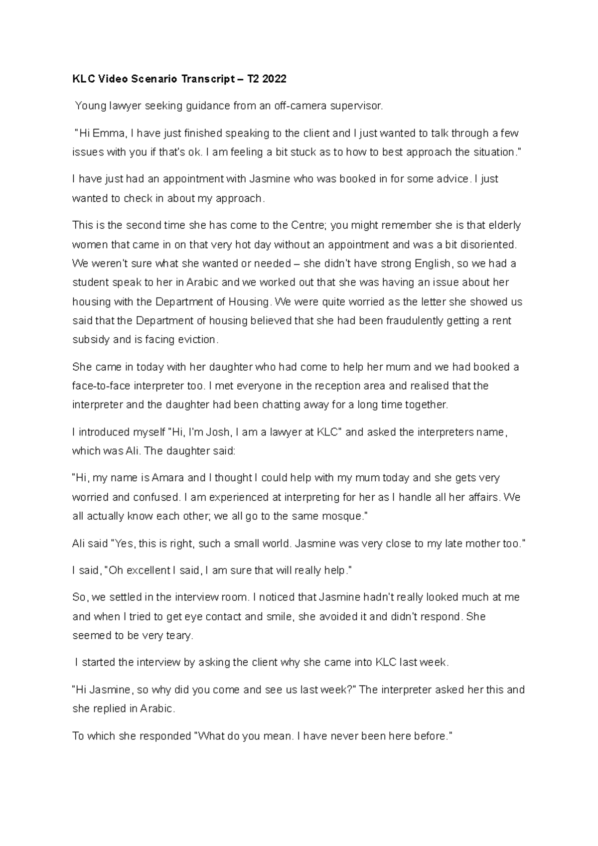 2022 T2 LEJ Video Transcript - KLC Video Scenario Transcript – T2 2022 ...
