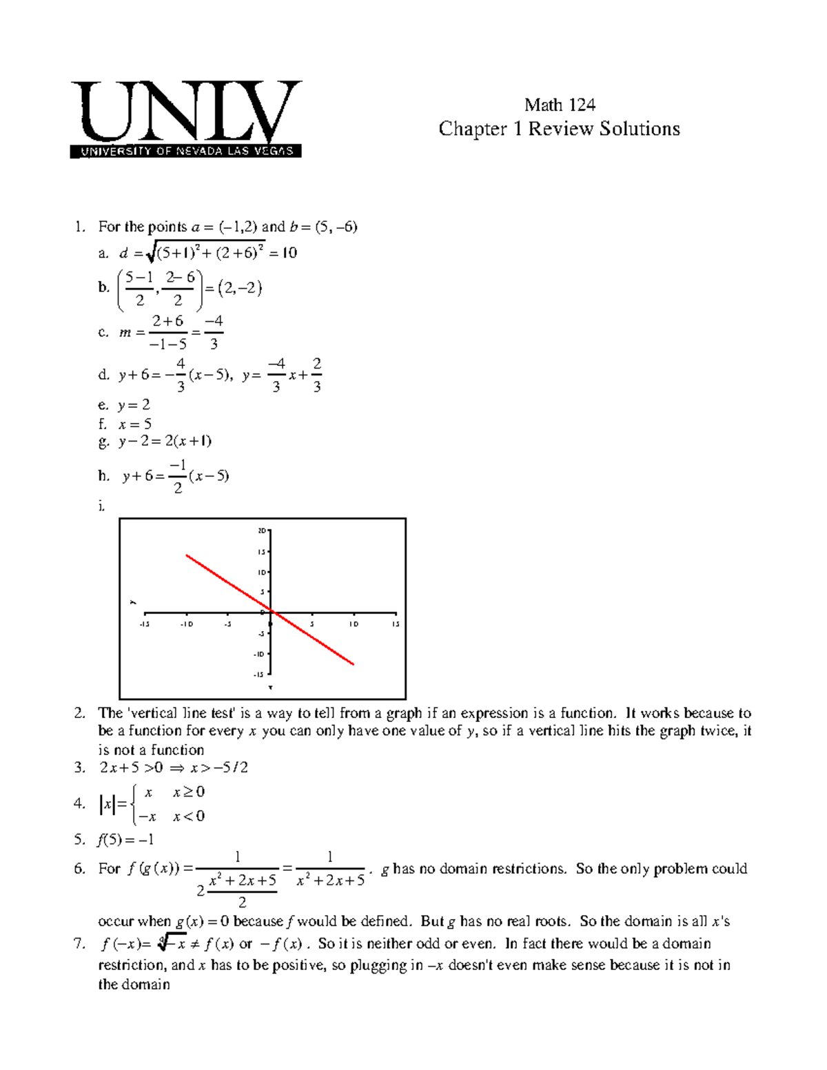 Review 01-Soln - Math 124 Chapter 1 Review Solutions 1. For the points ...