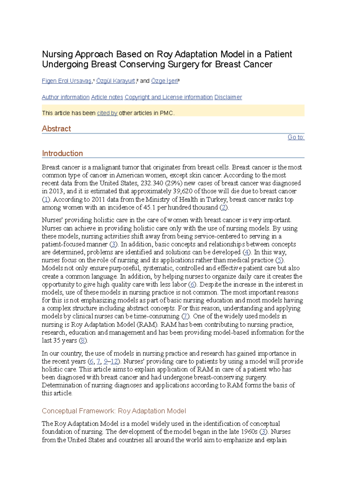 Nursing Approach Based on Roy Adaptation Model in a Patient Undergoing ...