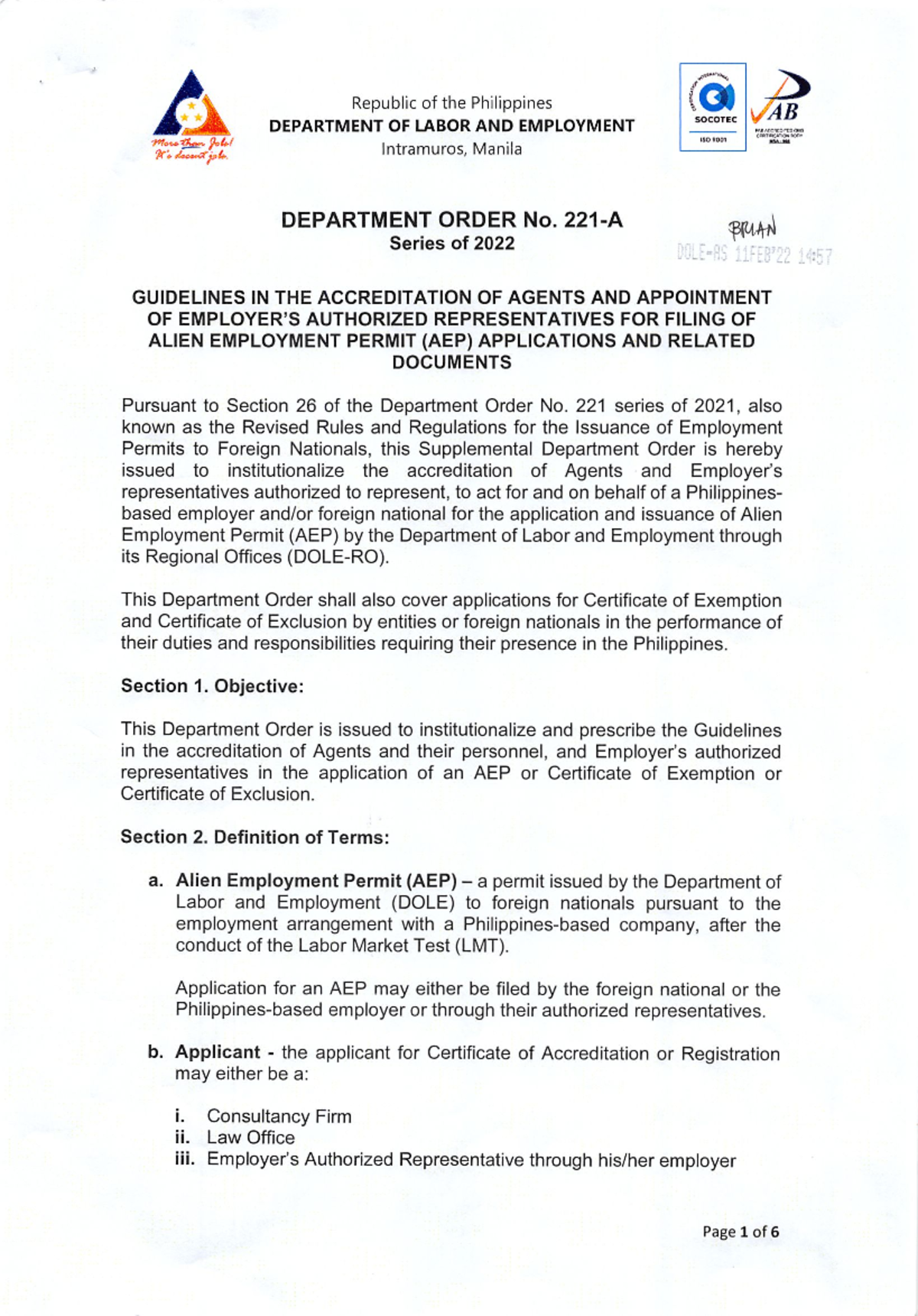 Guidelines in the Accreditation of Agents and Appointment of Employer’s ...