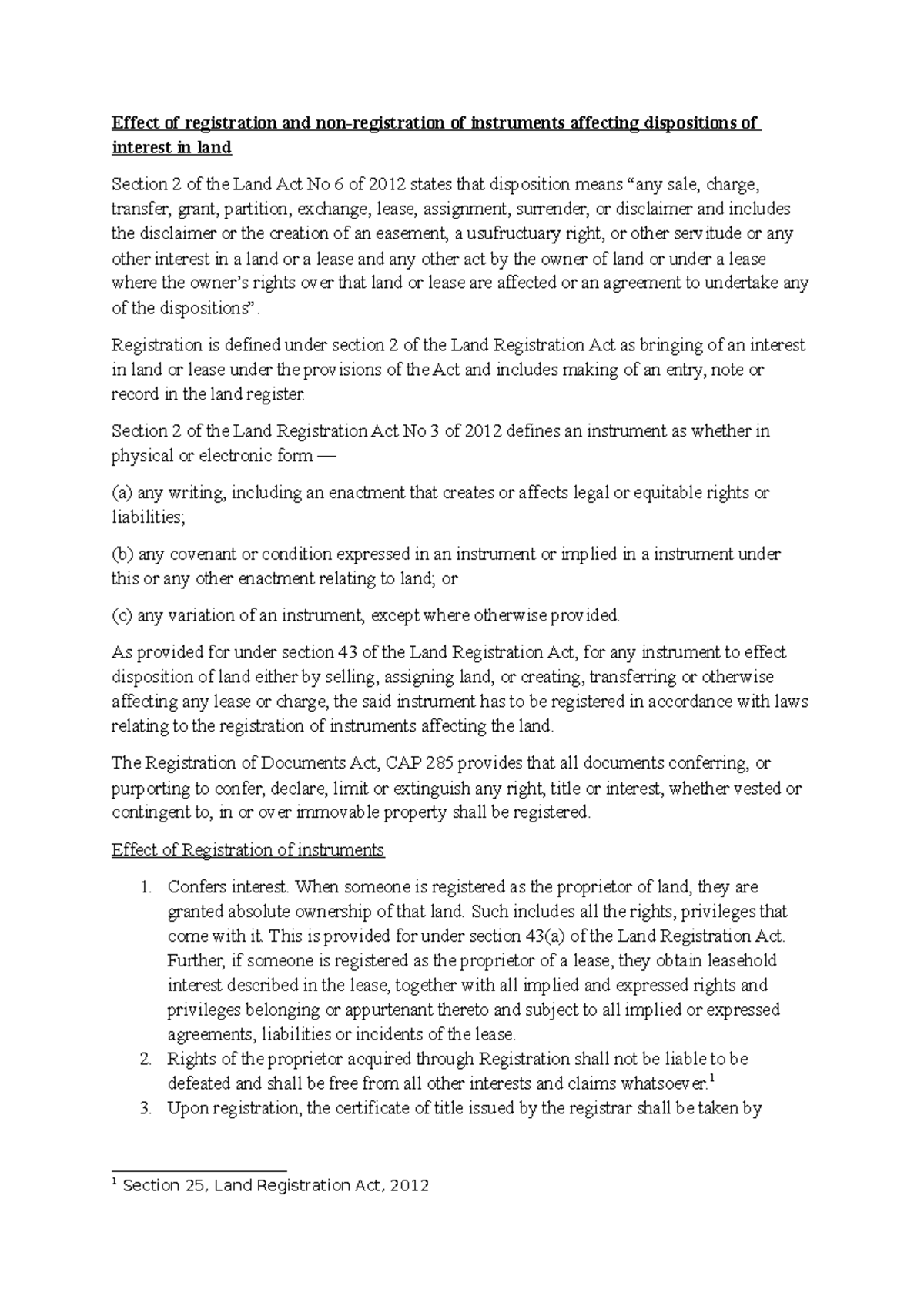 Effects of registration and non-registration of disposition instruments ...