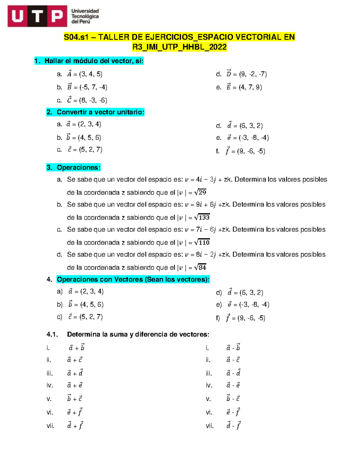 S04.s1 - Taller DE Ejercicio Espacio Vectorial EN R3 IMI UTP HHBL 2022 ...