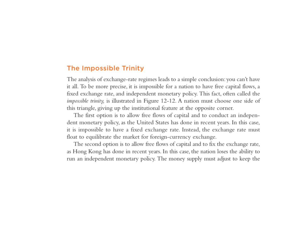 The Impossible Trinity - MACRO ECONOMICS - Studocu