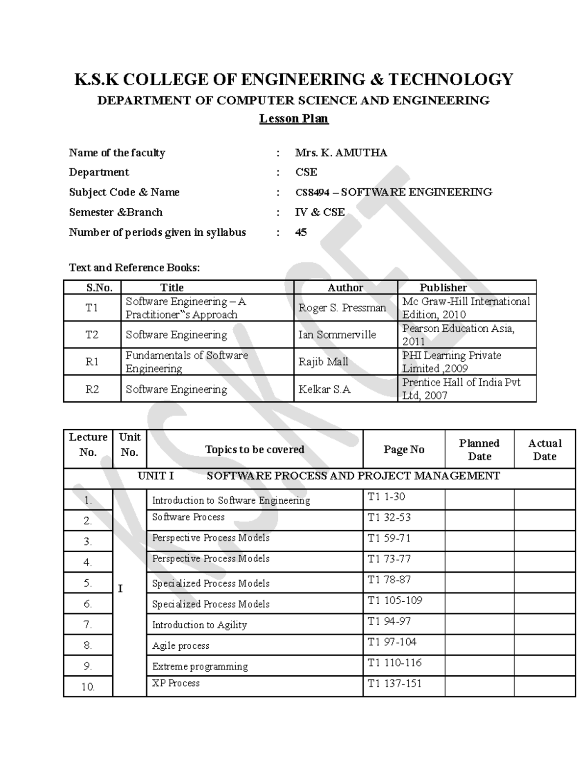 LP Software ENGI - lesson plan - K.S COLLEGE OF ENGINEERING ...