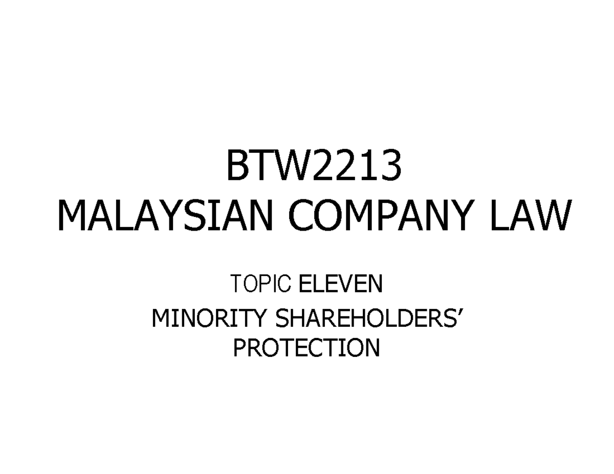 Topic 11 - Lecture notes 11 - BTW MALAYSIAN COMPANY LAW TOPIC ELEVEN ...