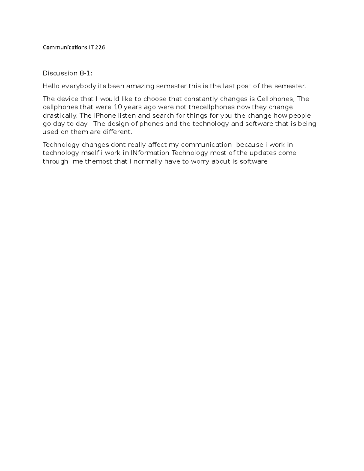 Communications IT 226-Discussion 8-1 - Communications IT 226 Discussion ...