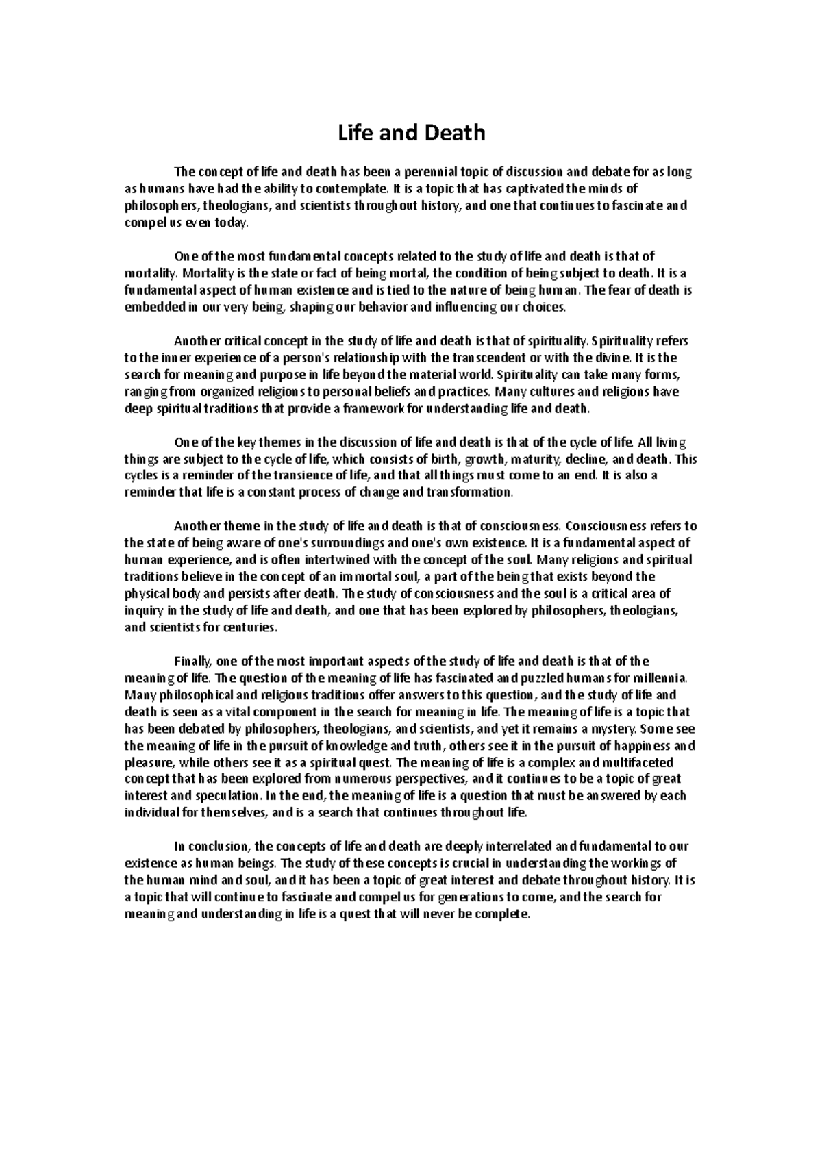 Life and Death - Life and Death The concept of life and death has been ...