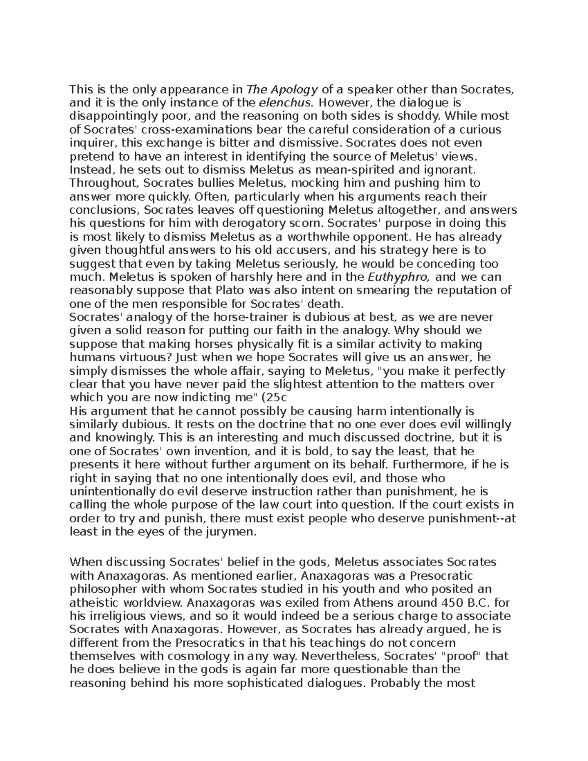 Philosophy 8 - Notes - This is the only appearance in The Apology of a ...