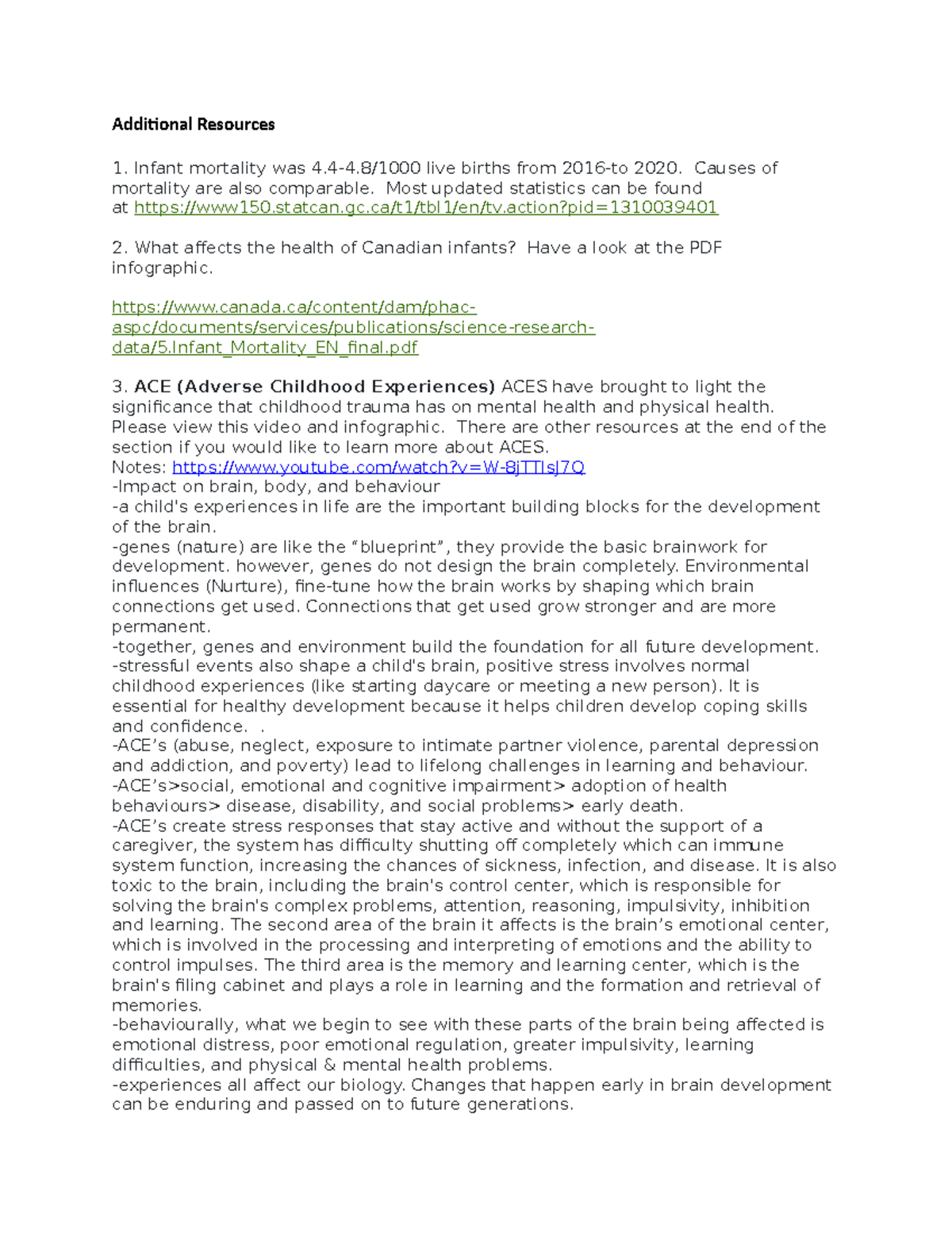 Additional Resources - notes form unit 1 readings - Additional ...