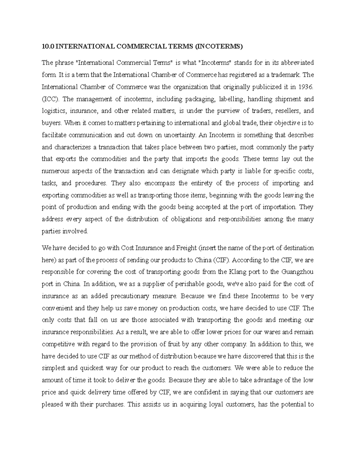 Group Assignment IBM554 - 10 INTERNATIONAL COMMERCIAL TERMS (INCOTERMS ...
