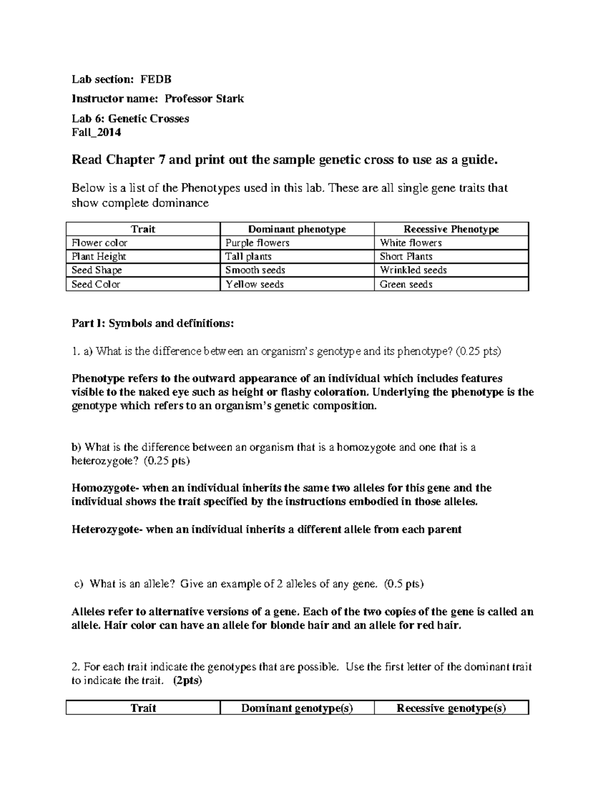 Core Bio Lab #6 - Professor Stark - Lab section: FEDB Instructor name ...