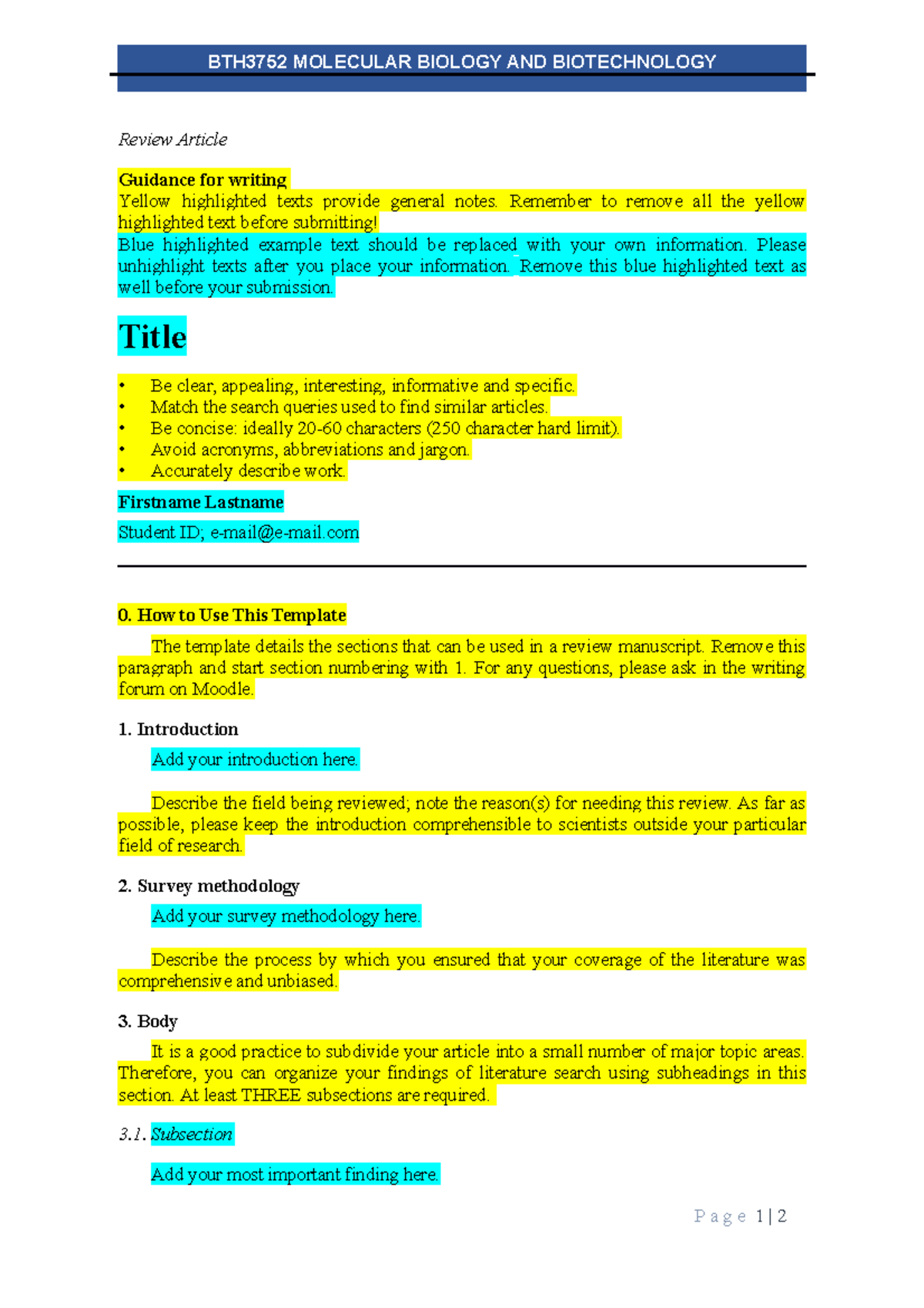 BTH3752 Literature Review template - Review Article Guidance for ...