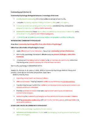 Community psychology interventions - COMMUNITY PSYCHOLOGY INTERVENTIONS ...