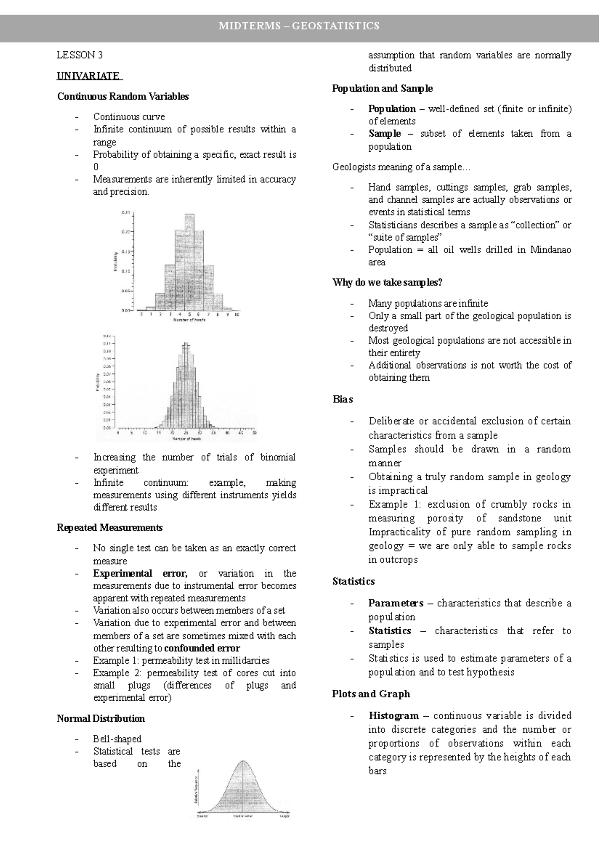 3-univariate - 3333333333333333333 - LESSON 3 UNIVARIATE Continuous Random Variables ...