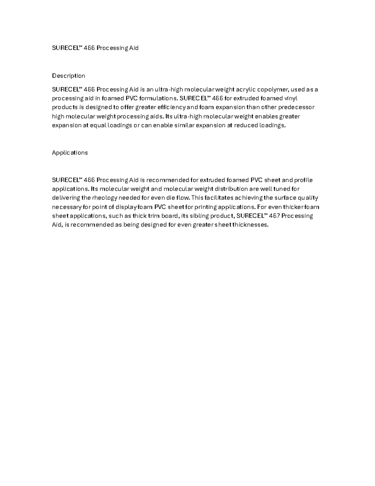 Surecel - SURECEL™ 466 Processing Aid Description SURECEL™ 466 ...