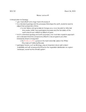 Ess 101 midterm 1 lecture notes - Lecture 1 Introduction to Geology ...