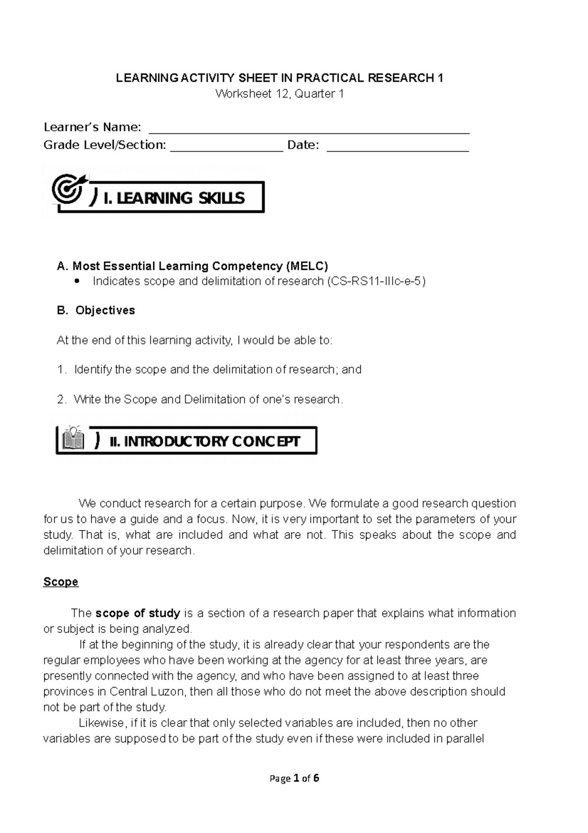 PR1 Q1 LAS12 - RESEAERCH REFERENCE - LEARNING ACTIVITY SHEET IN ...