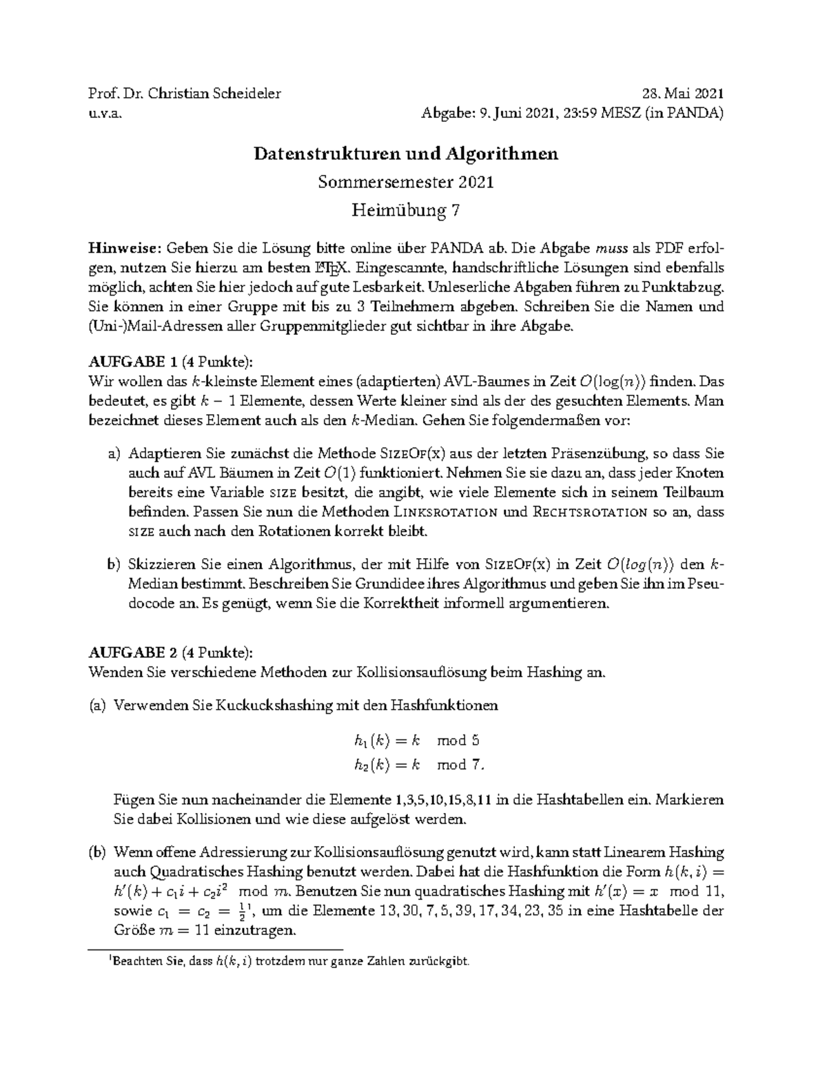 HUE7 2021 - Sommersemester - Prof. Dr. Christian Scheideler 28. Mai ...