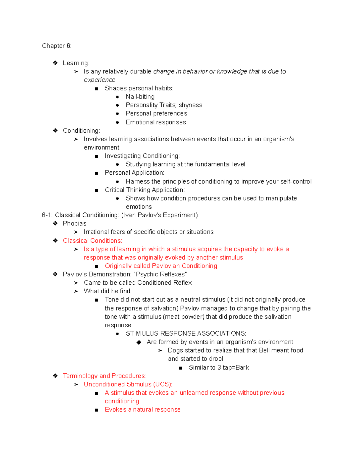 Chapter 6 - Chapter 6: Learning: Is any relatively durable change in ...