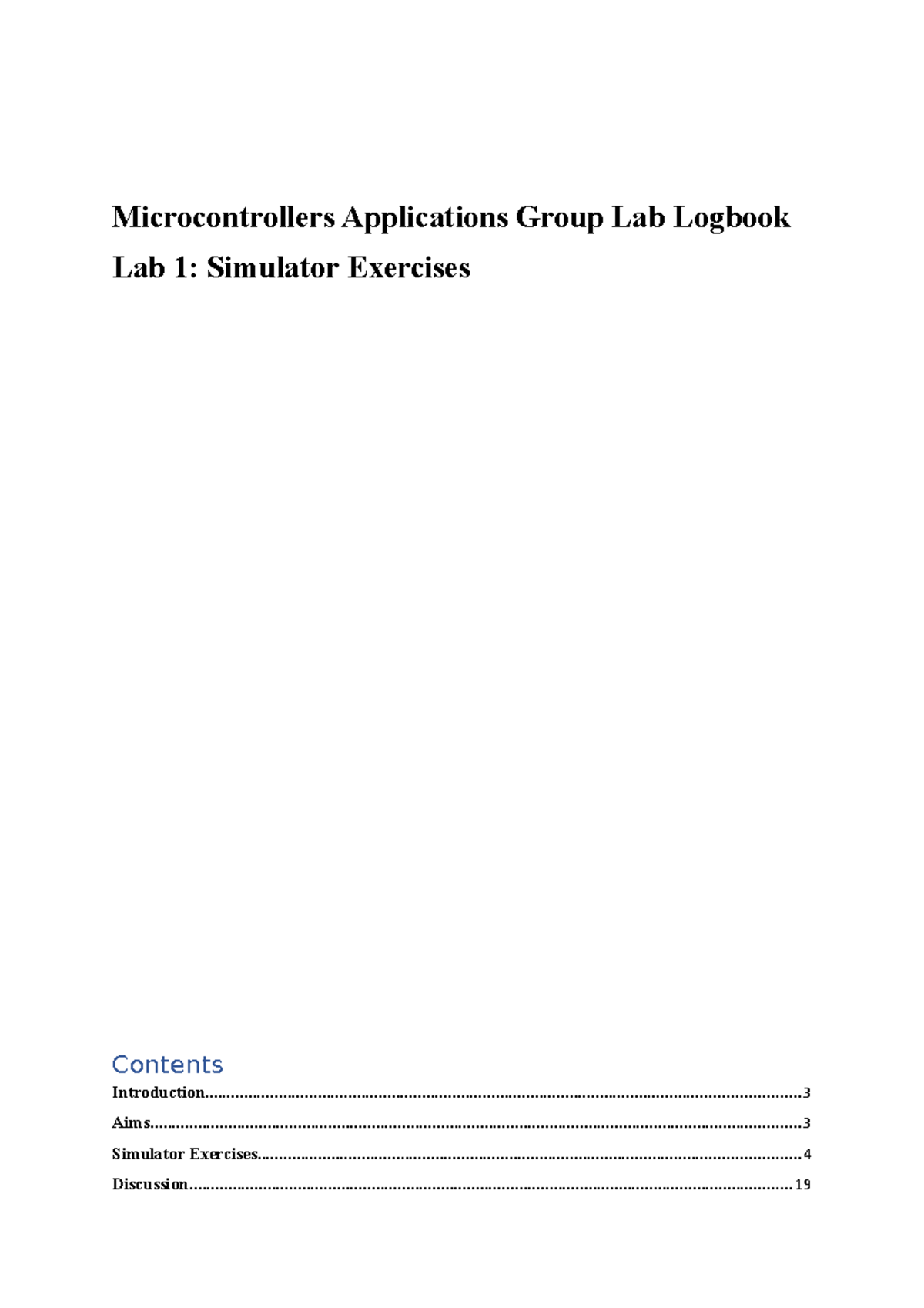 1. Simulator Logbook - Microcontrollers Applications Group Lab Logbook Lab 1: Simulator ...