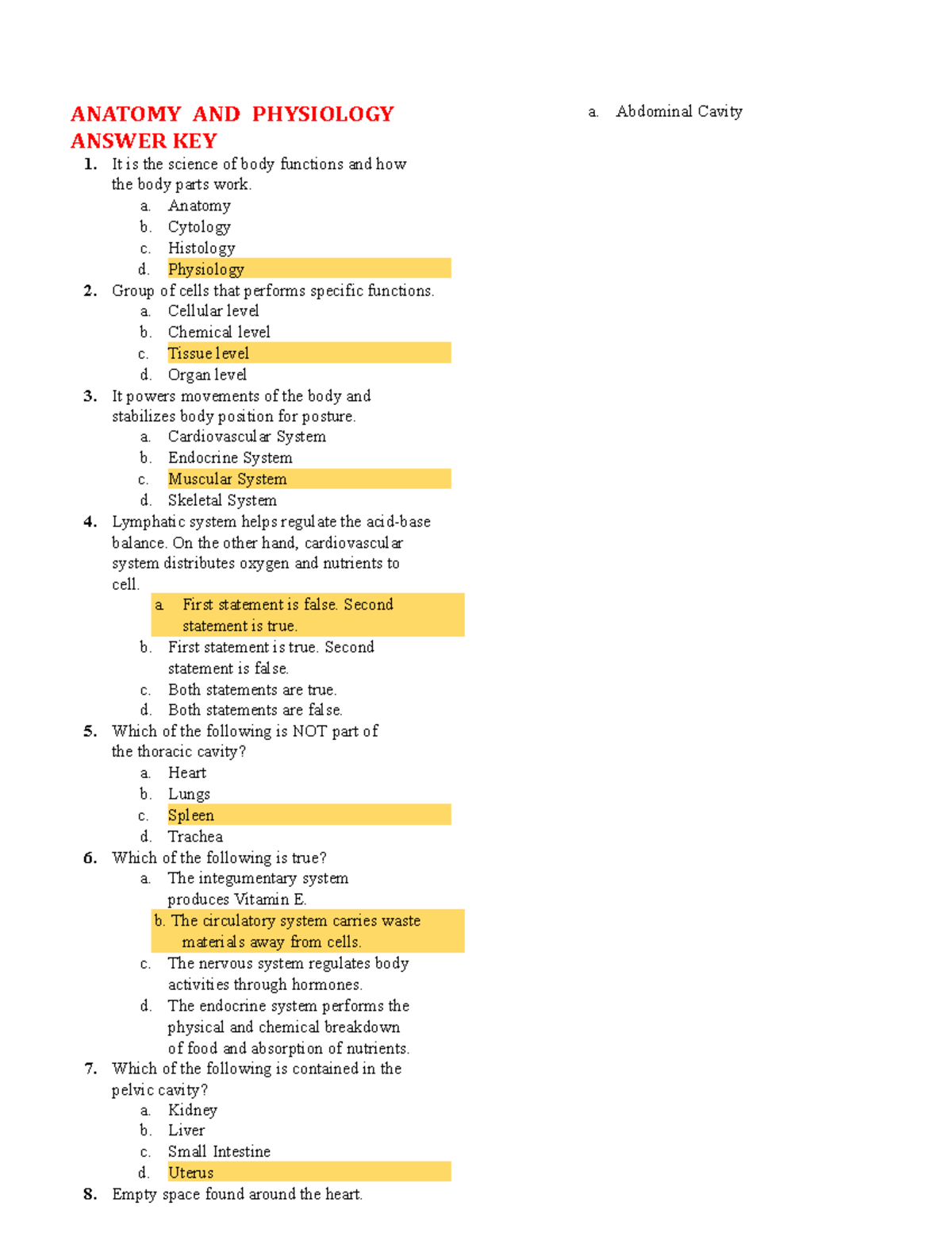Anatomy and Physiology Answer Key 2 - ANATOMY AND PHYSIOLOGY ANSWER KEY ...