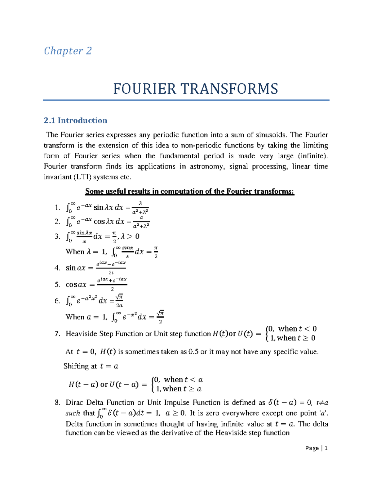 Fourier transforms lecture - Chapter 2 FOURIER TRANSFORMS 2 Introduction The Fourier series ...