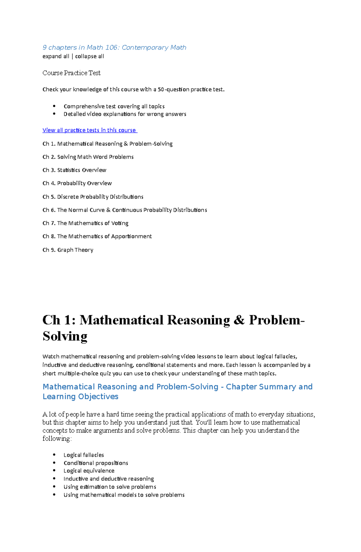 Transcript of lessons - 9 chapters in Math 106: Contemporary Math ...
