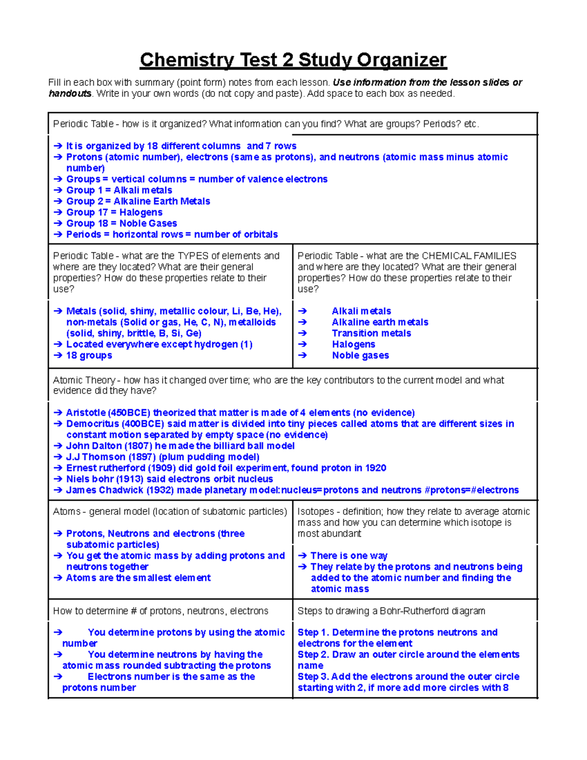 Chemistry Test 2 Study Organizer - Chemistry Test 2 Study Organizer ...