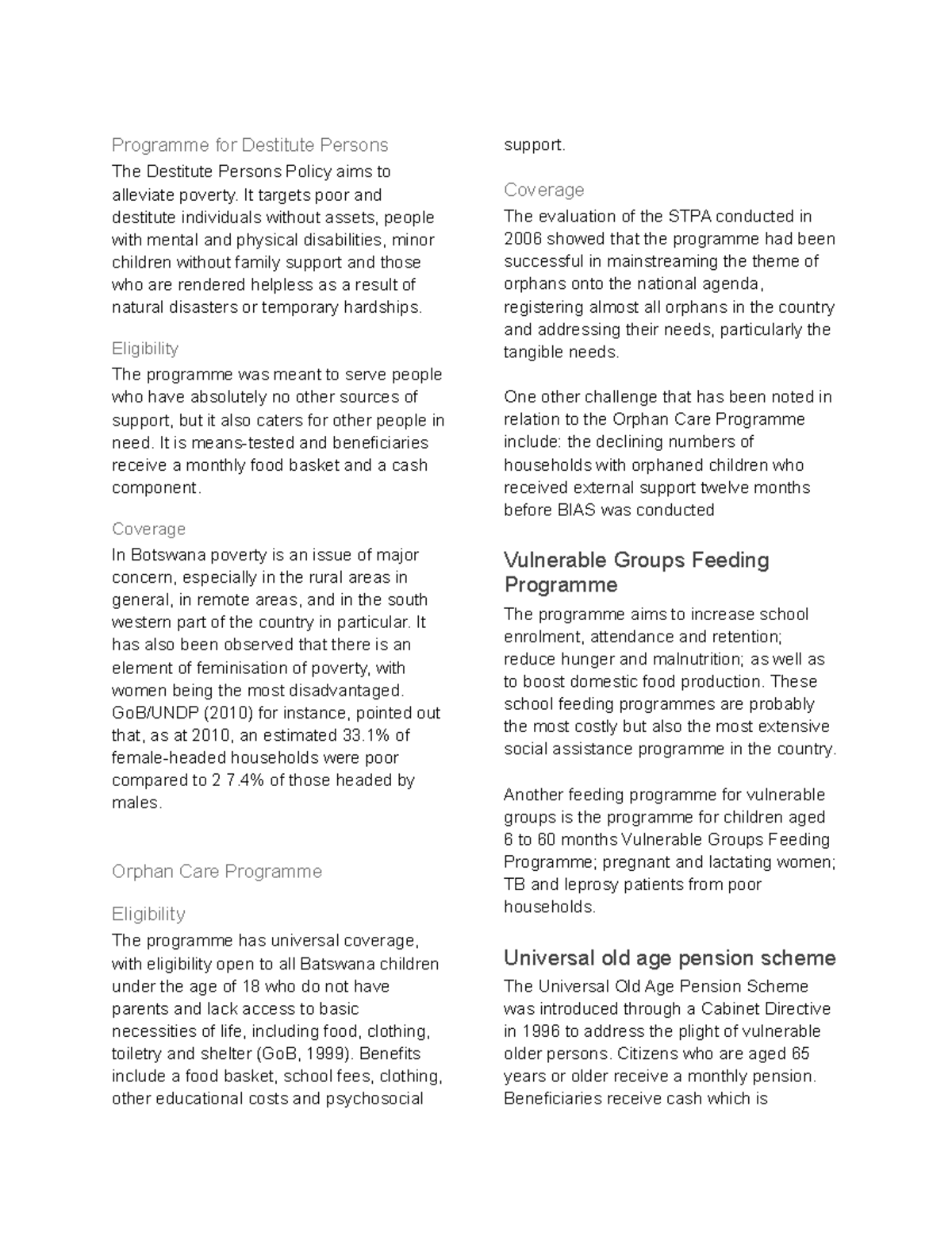 Part 10 - Destitute Programmes in Botswana - Programme for Destitute ...