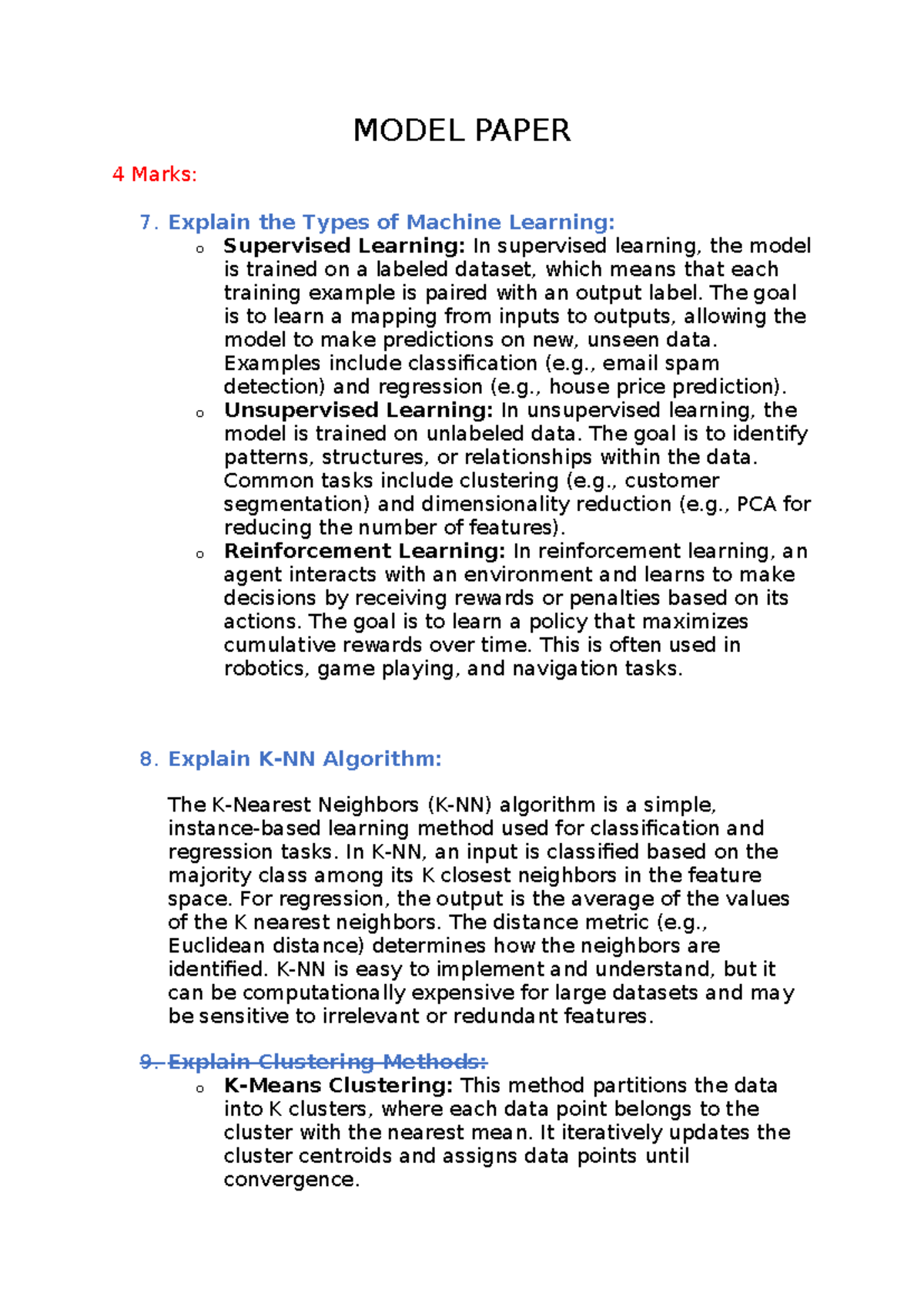 4marks Model Paper - MODEL PAPER 4 Marks: 7. Explain the Types of ...