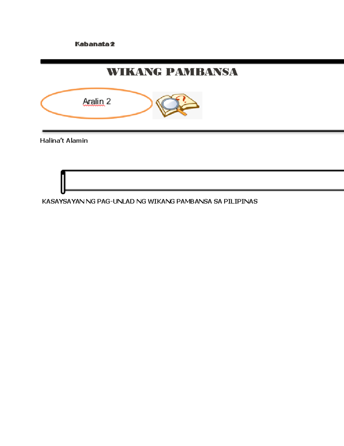 Prelim Lesson 3 Konteks - Kabanata 2 WIKANG PAMBANSA Halina’t Alamin ...