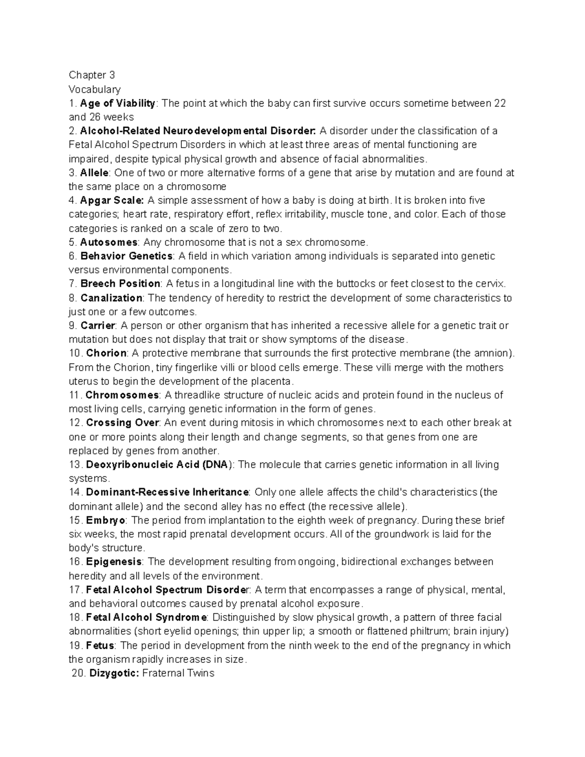 Chapter 3 vocab - Chapter 3 Vocabulary Age of Viability: The point at ...