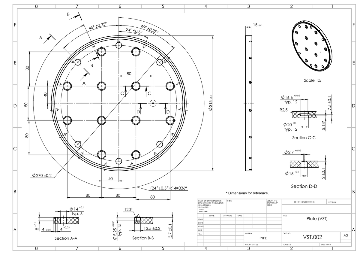 Plate (VST) - 315 -0, (24 0 )x14=336° 24° ±0,5° 45° ±0,25° 45° ±0,25 ...