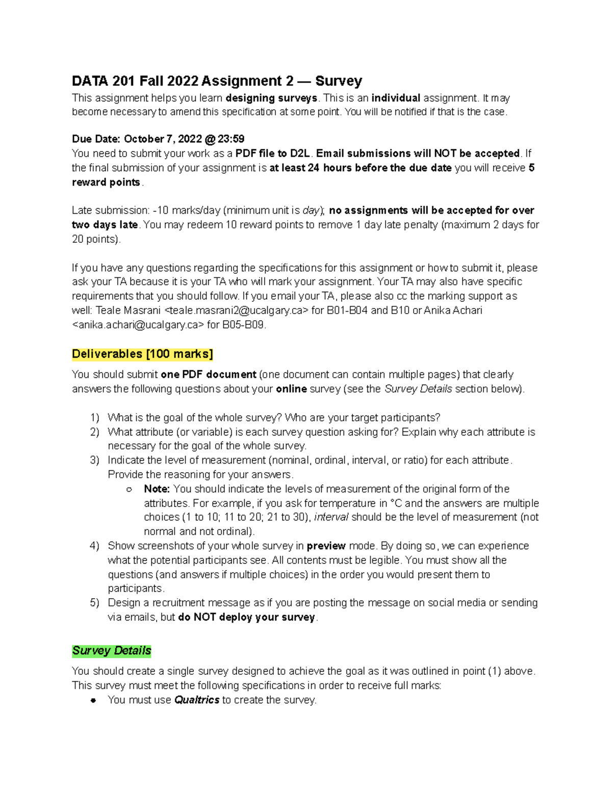 Assignment 2 Some Questions On Data Data 201 Fall 2022 Assignment 2 4 Survey This Assignment