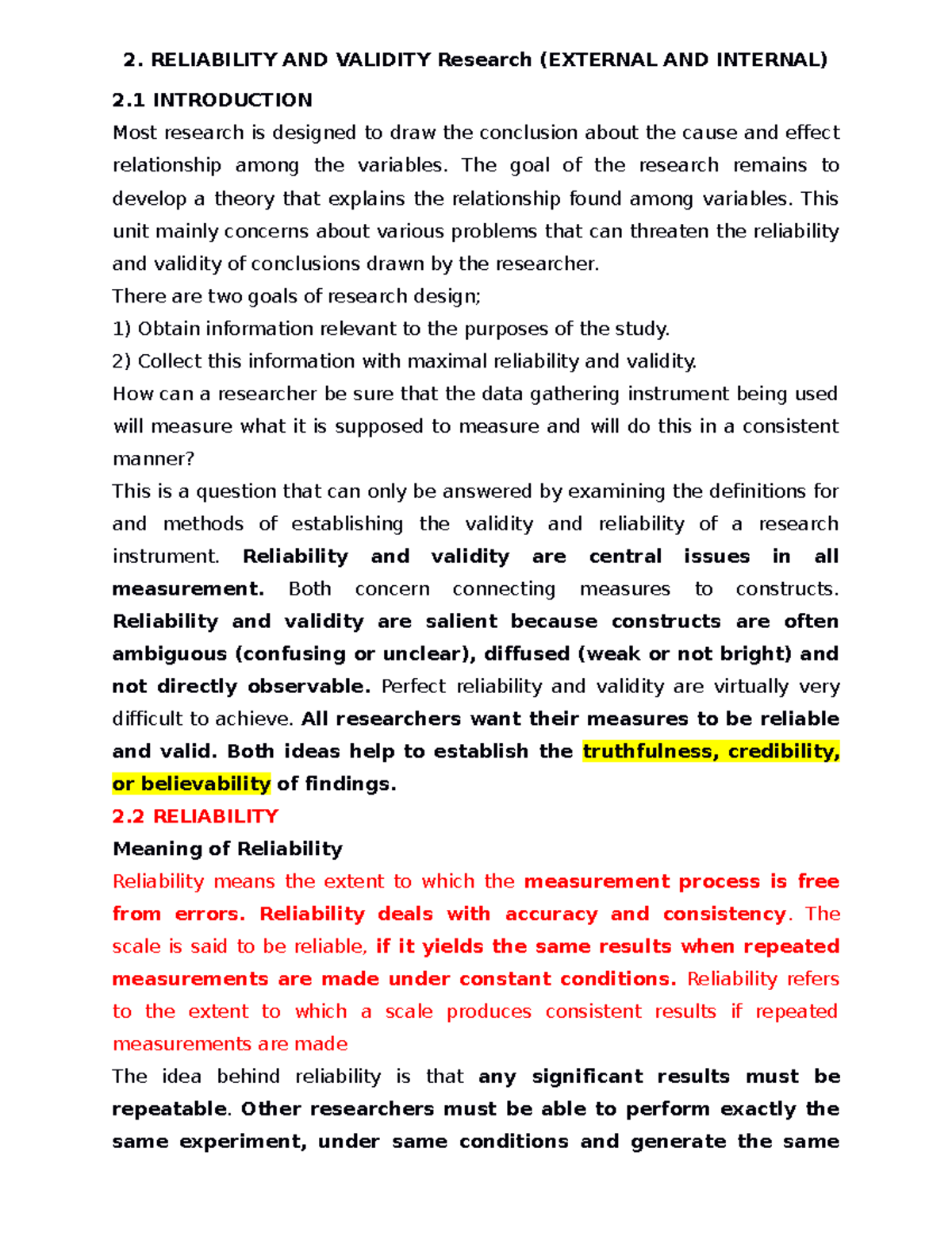 RMSA8 COPY - Research methodology notes - RELIABILITY AND VALIDITY ...