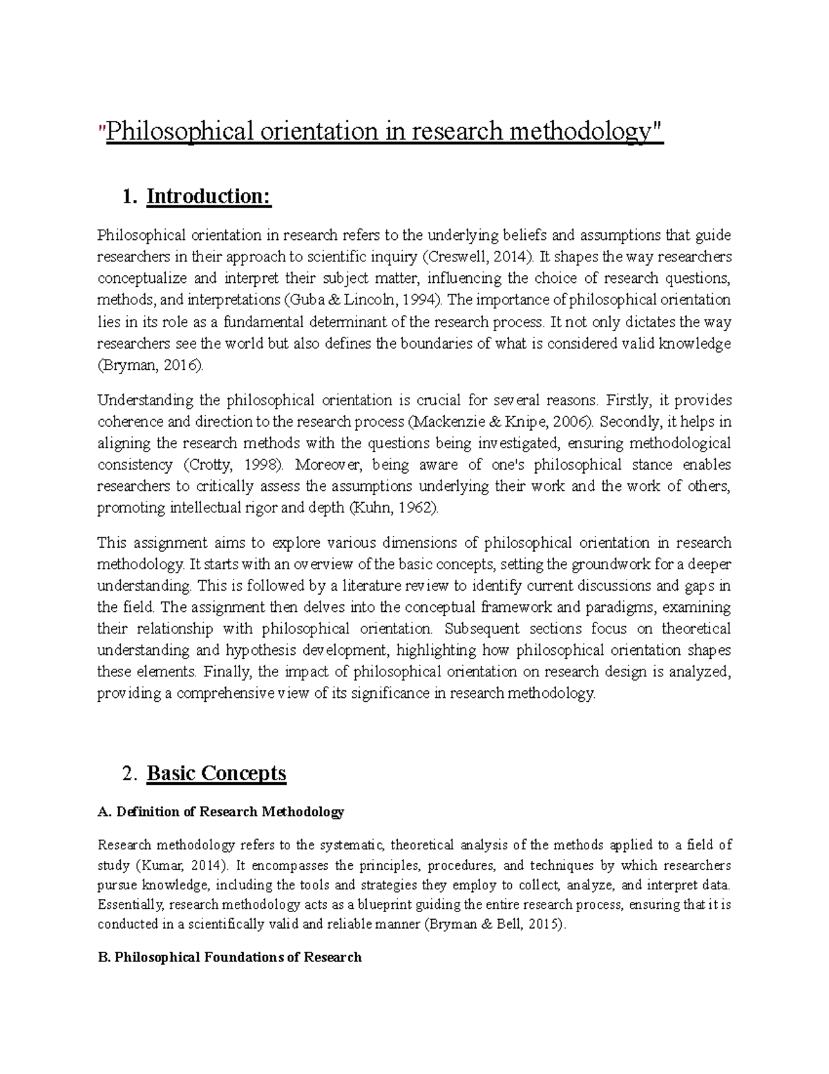 Philosophical orientation in research methodology - "Philosophical ...