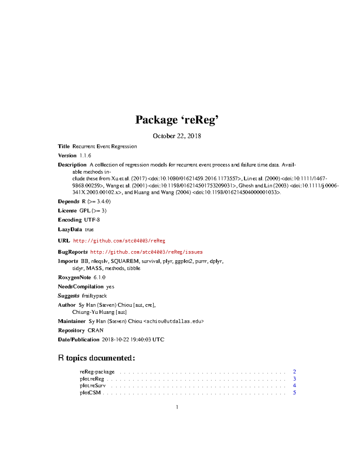 Re Reg - Re Reg - Package ‘reReg’ October 22, 2018 TitleRecurrent Event ...