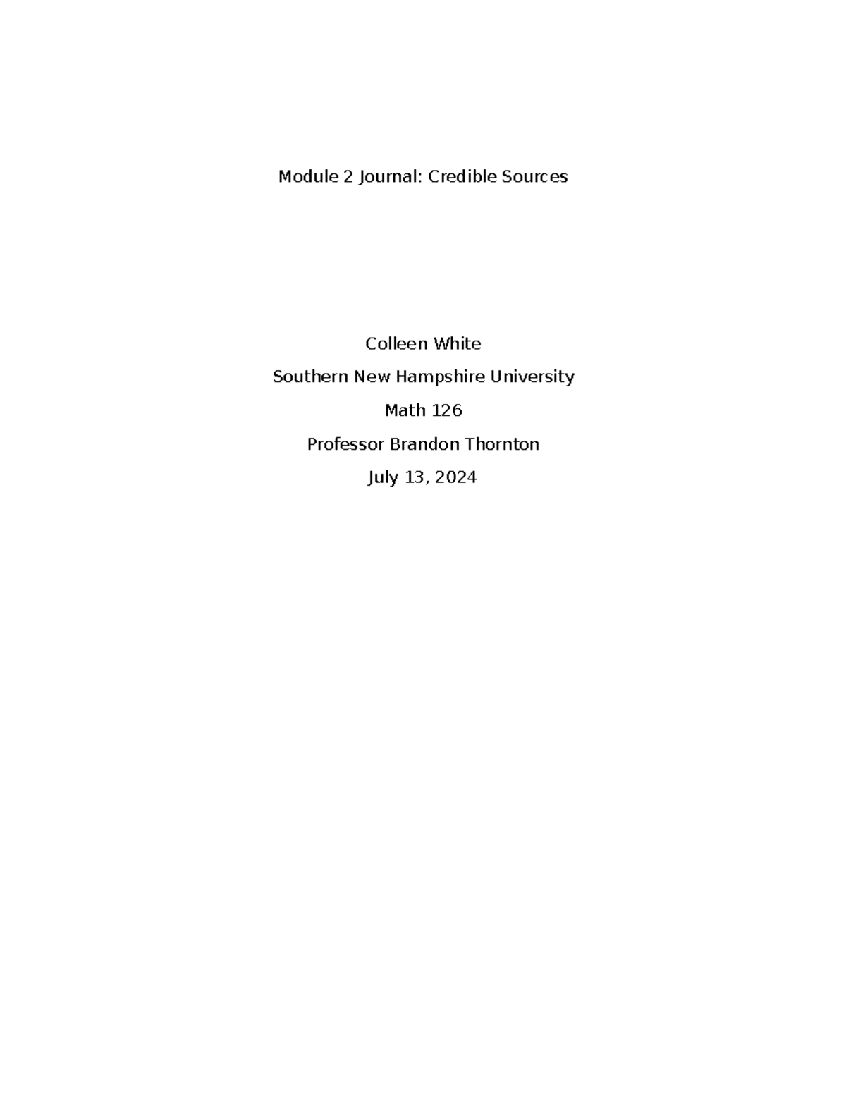 Document 1 - module one - MAT 126 - Module 2 Journal: Credible Sources ...