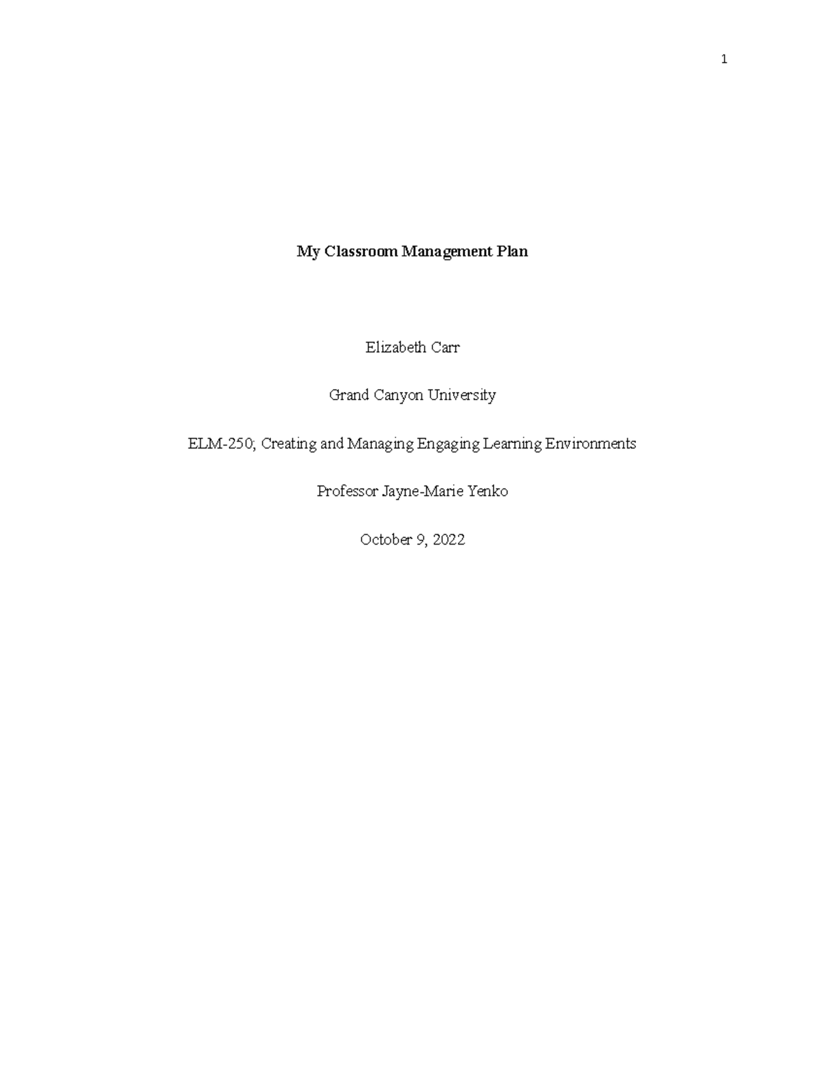Elizabeth Carr-Classroom management plan rough draft - My Classroom ...