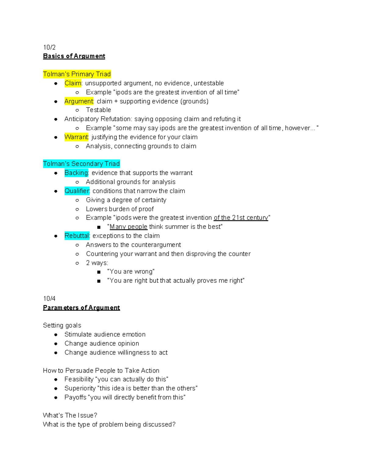 Notes week2-4 - Basics of Argument Primary Triad unsupported argument ...