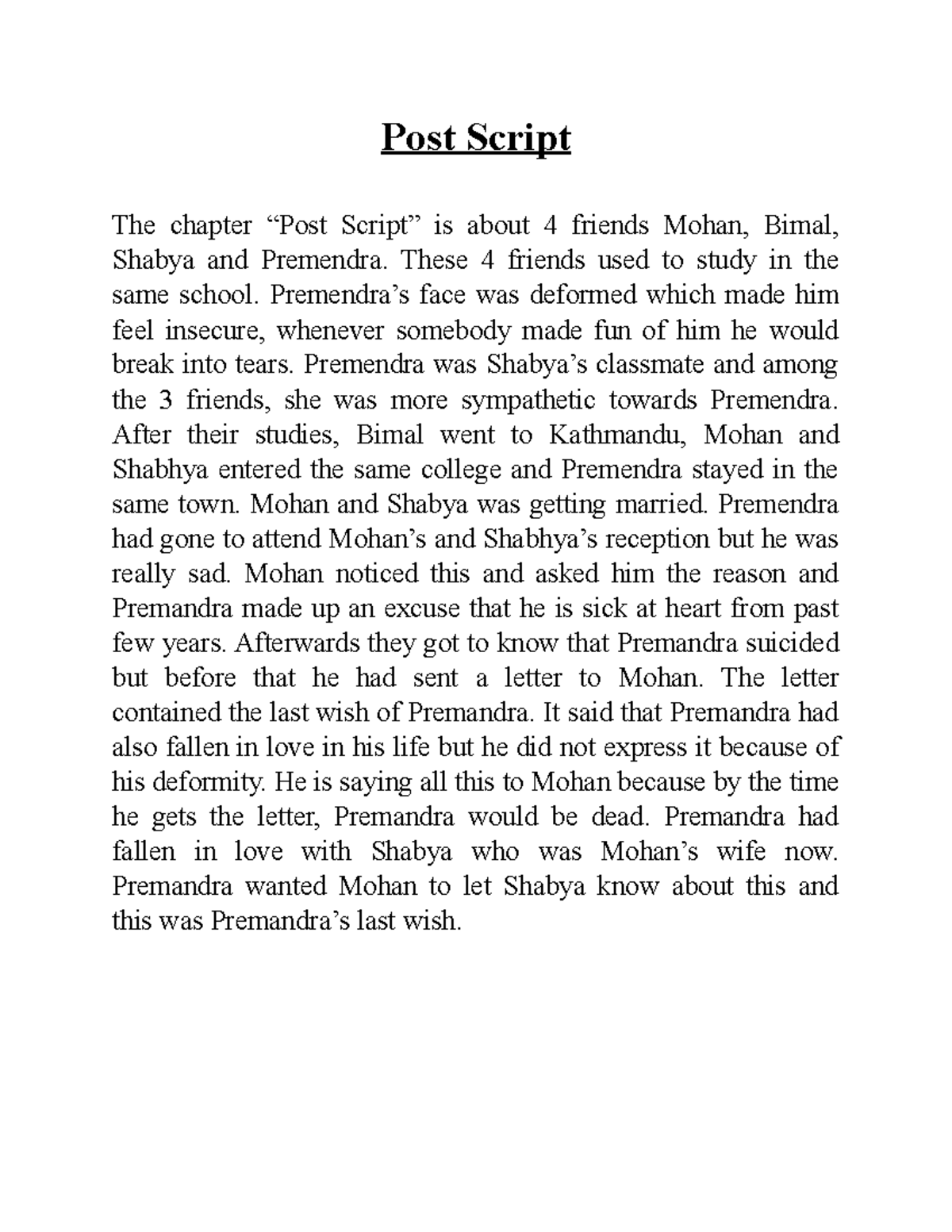 Post Script - Assignment - Post Script The chapter “Post Script” is ...