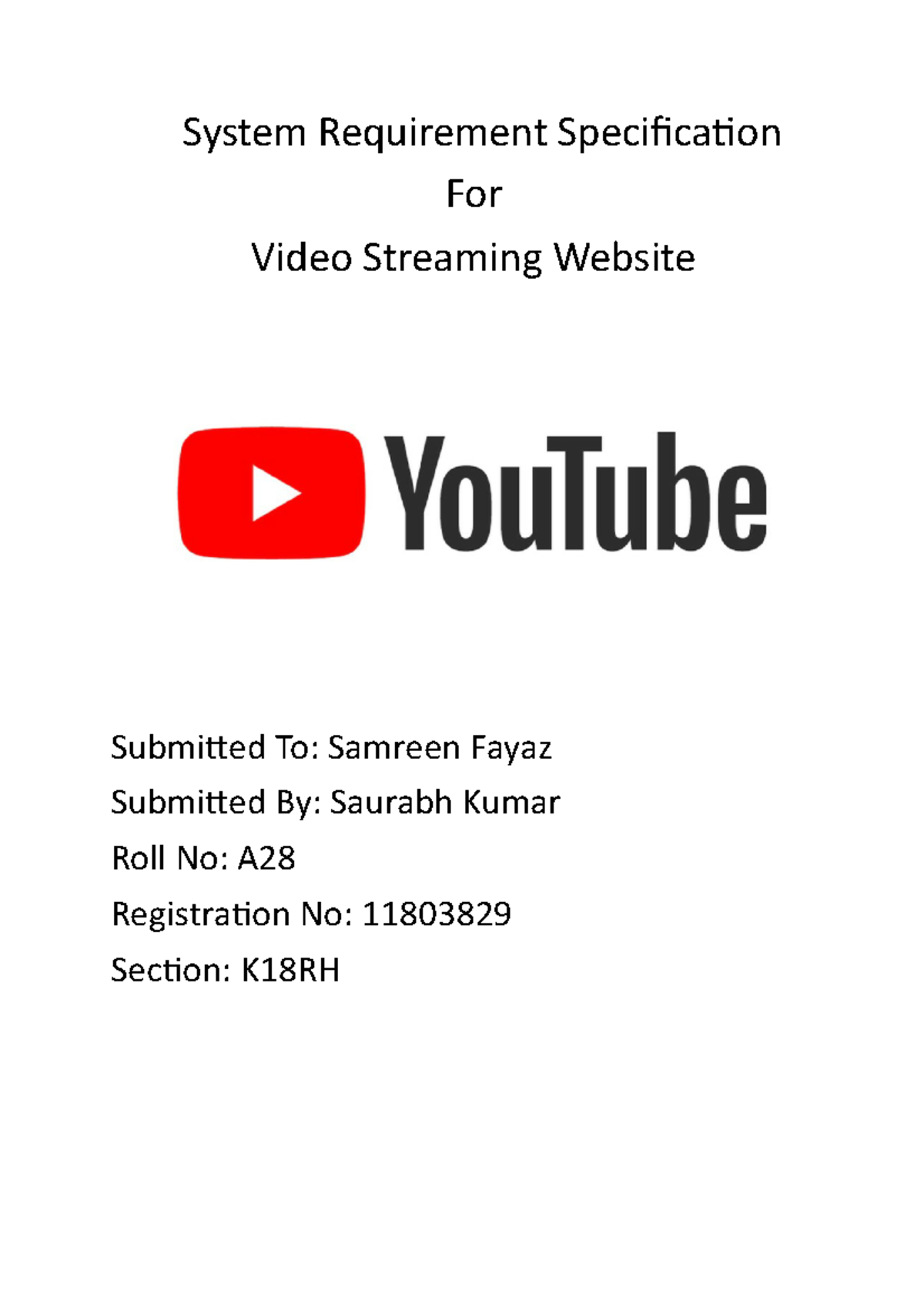 Youtube SRS - this is SRS document for important project ,if anyone ...