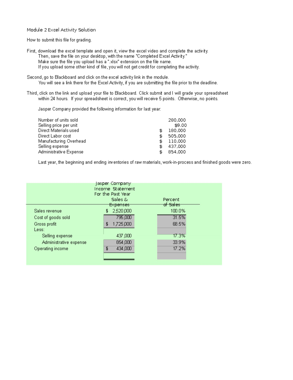 ACCT 2082 - Module 2 Excel Activity Solution - Module 2 Excel Activity ...