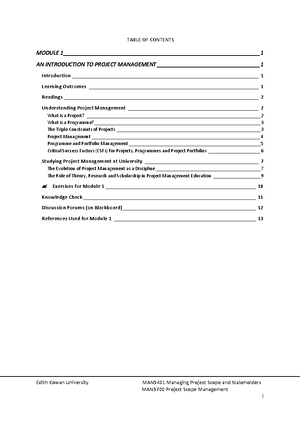 Module 1 An Introduction to Project Management Notes - Edith Cowan ...