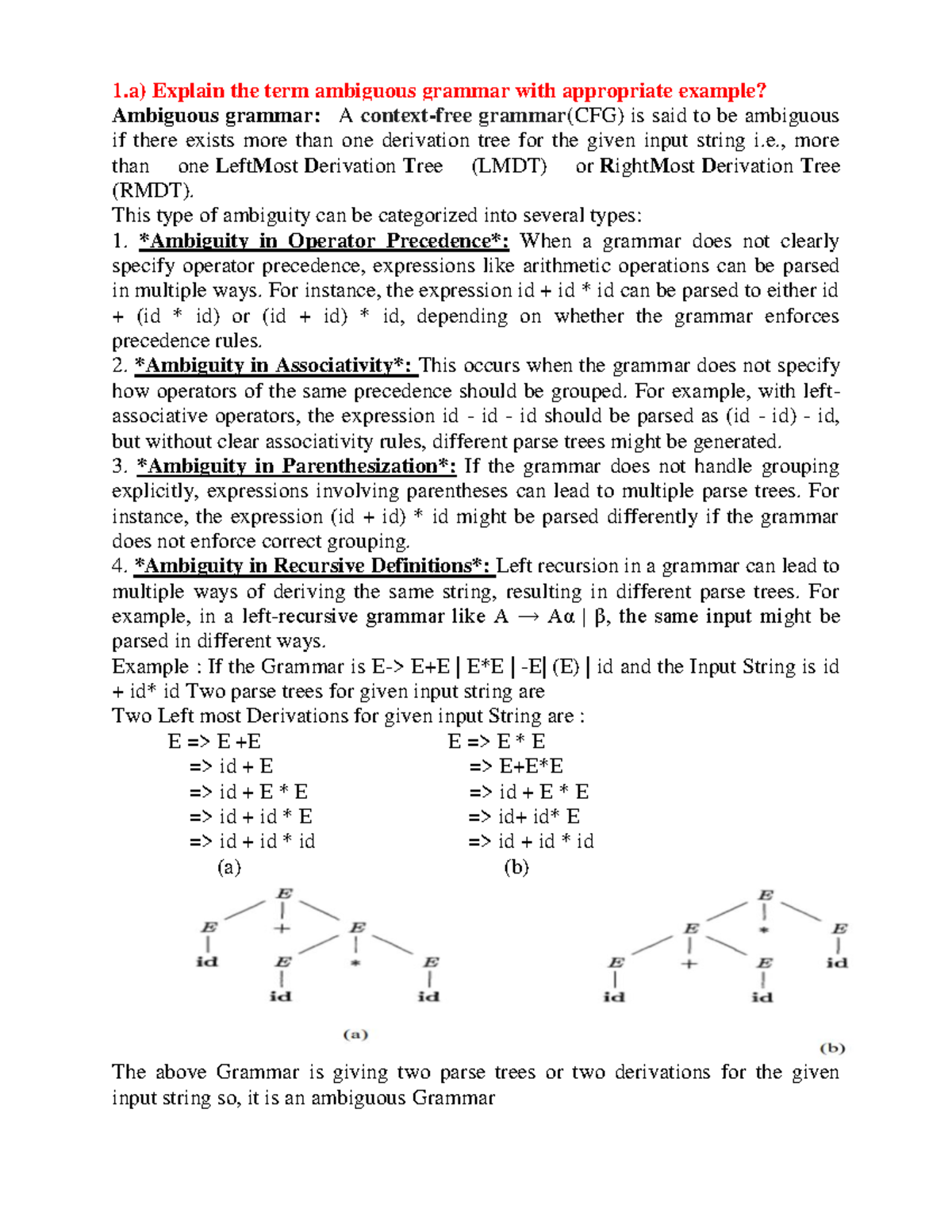 SET-2 - MODEL - 1) Explain the term ambiguous grammar with appropriate ...