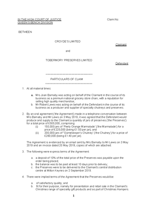 Drafting skills Defence and Counterclaim - IN THE COUNTY COURT Claim No. GYJ BETWEEN MS NOOMI ...