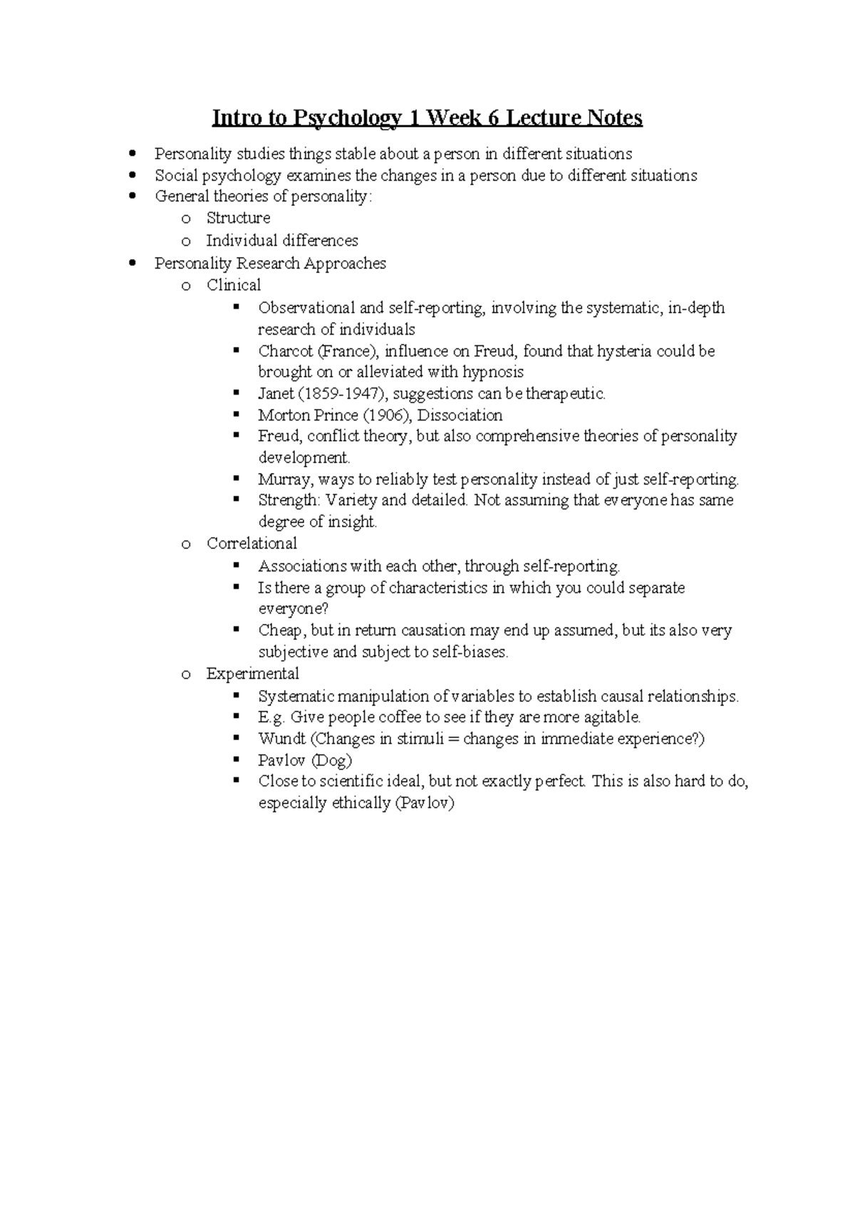 Intro to Psychology 1 Week 6 Lecture Notes - Intro to Psychology 1 Week ...
